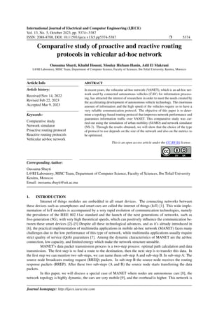 Comparative study of proactive and reactive routing protocols in vehicular ad-hoc network | PDF