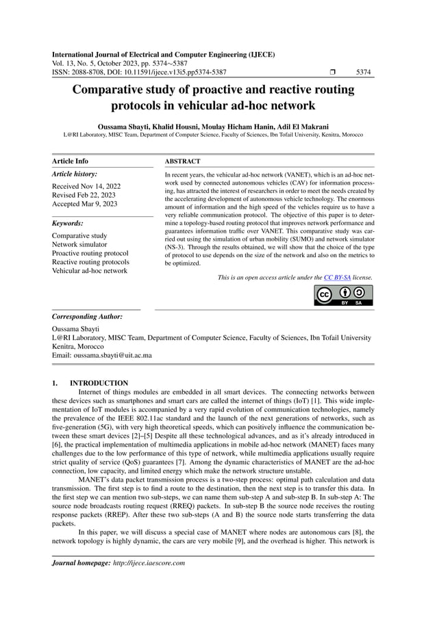 Comparative study of proactive and reactive routing protocols in vehicular ad-hoc network | PDF