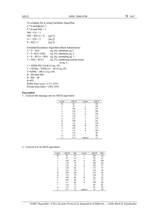 DARE Algorithm: A New Security Protocol by Integration of Different Cryptographic Techniques | PDF