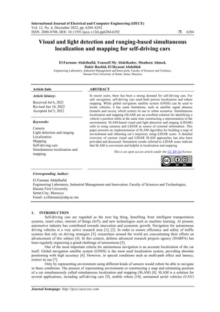 Visual and light detection and ranging-based simultaneous localization ...