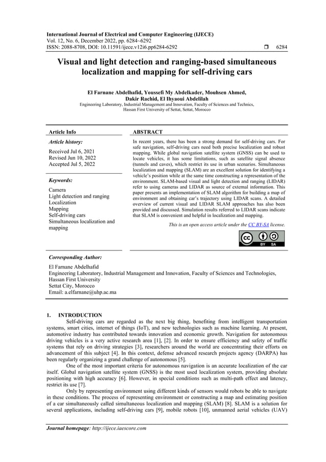 Visual And Light Detection And Ranging Based Simultaneous Localization