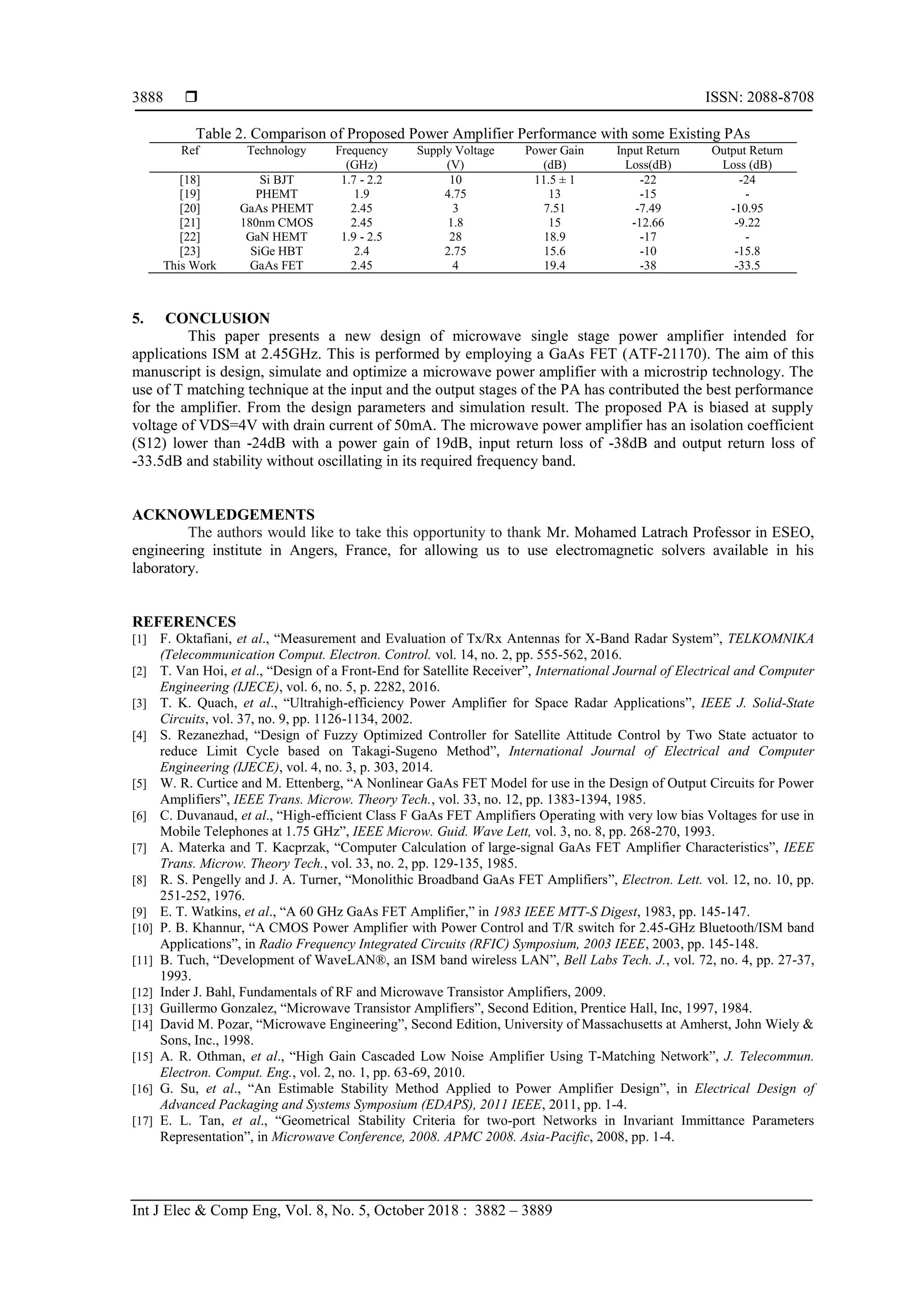 A Novel Configuration of A Microstrip Power Amplifier based on GaAs-FET for ISM Applications | PDF