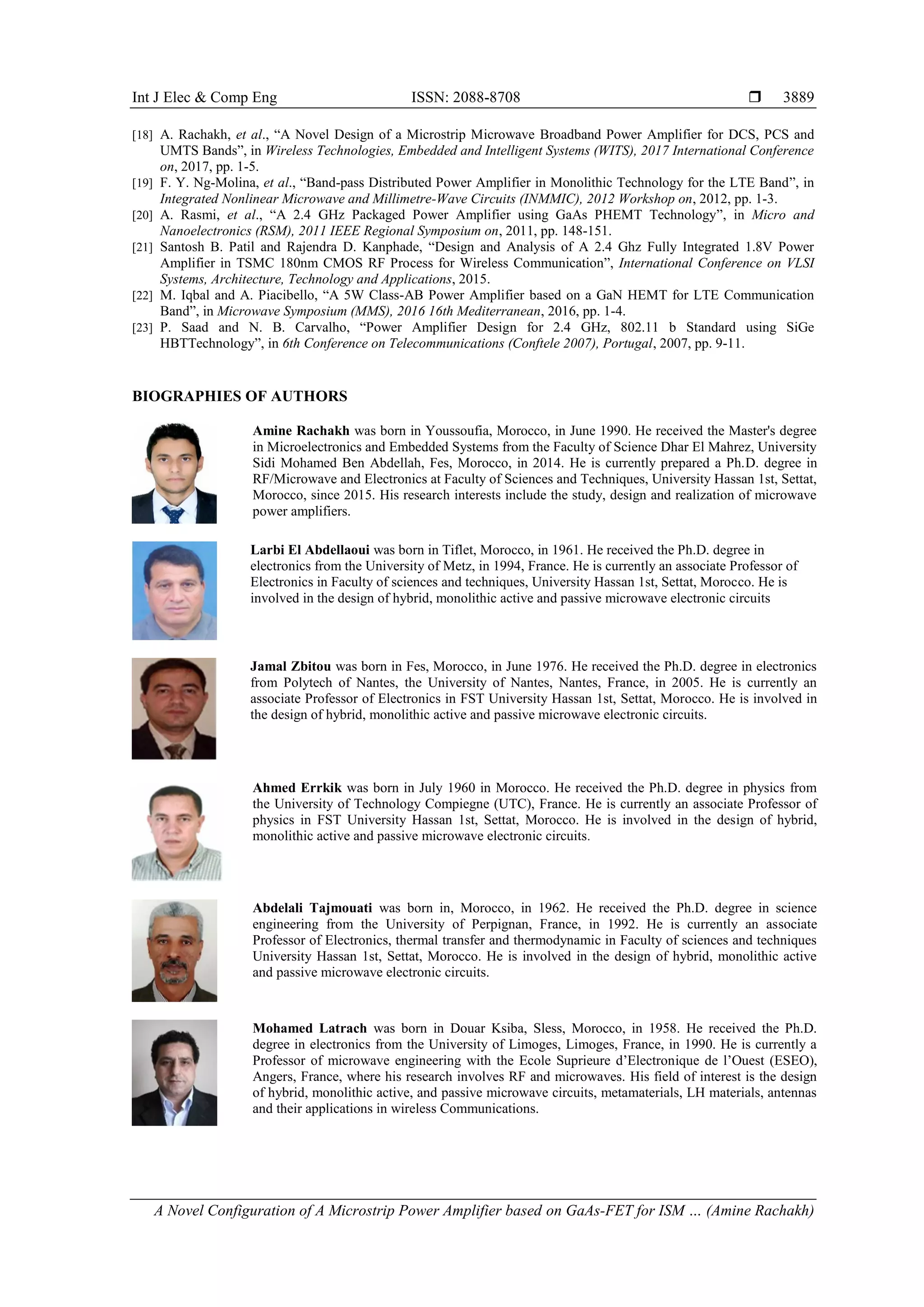 A Novel Configuration of A Microstrip Power Amplifier based on GaAs-FET for ISM Applications | PDF