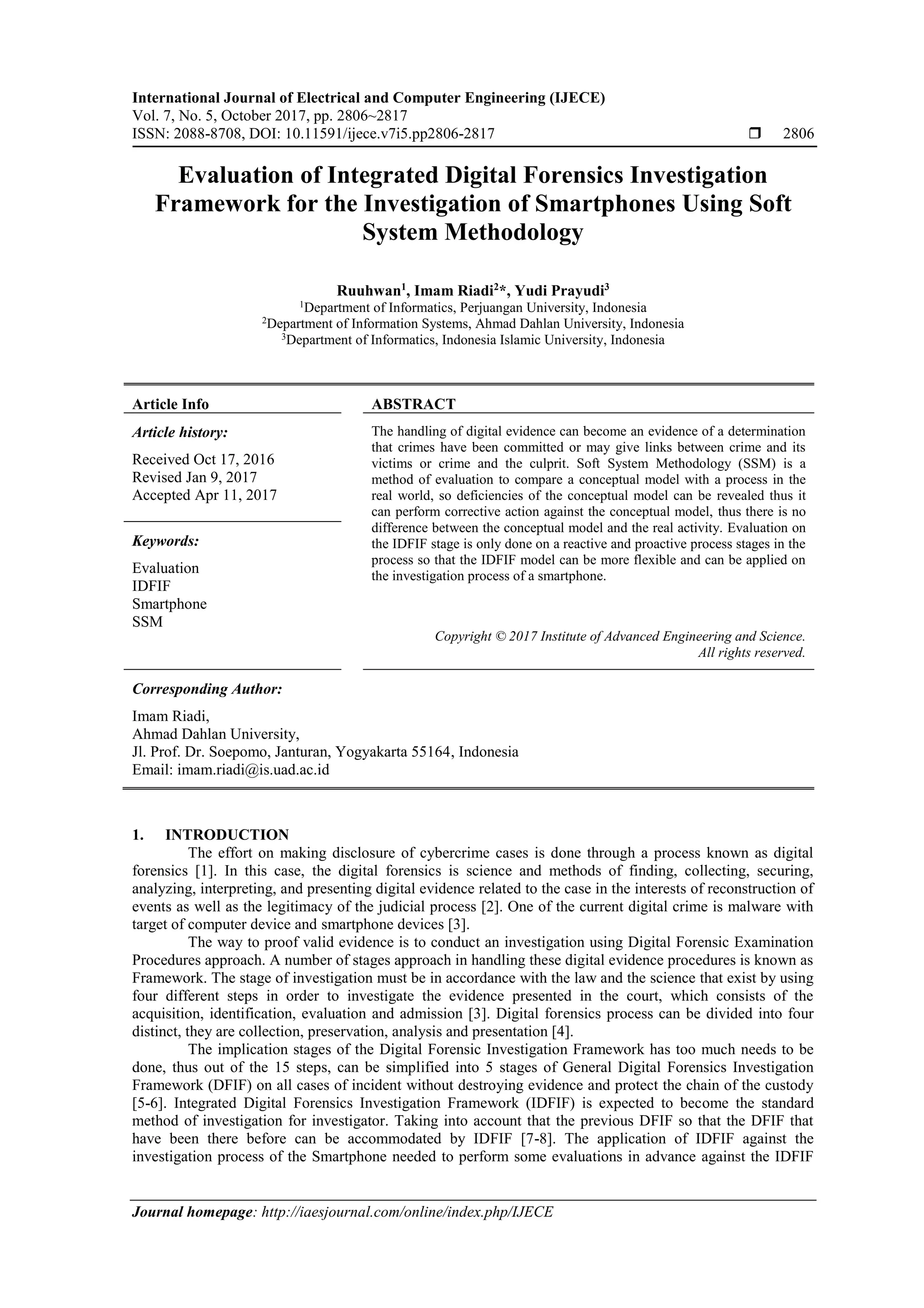Evaluation of Integrated Digital Forensics Investigation Framework for ...