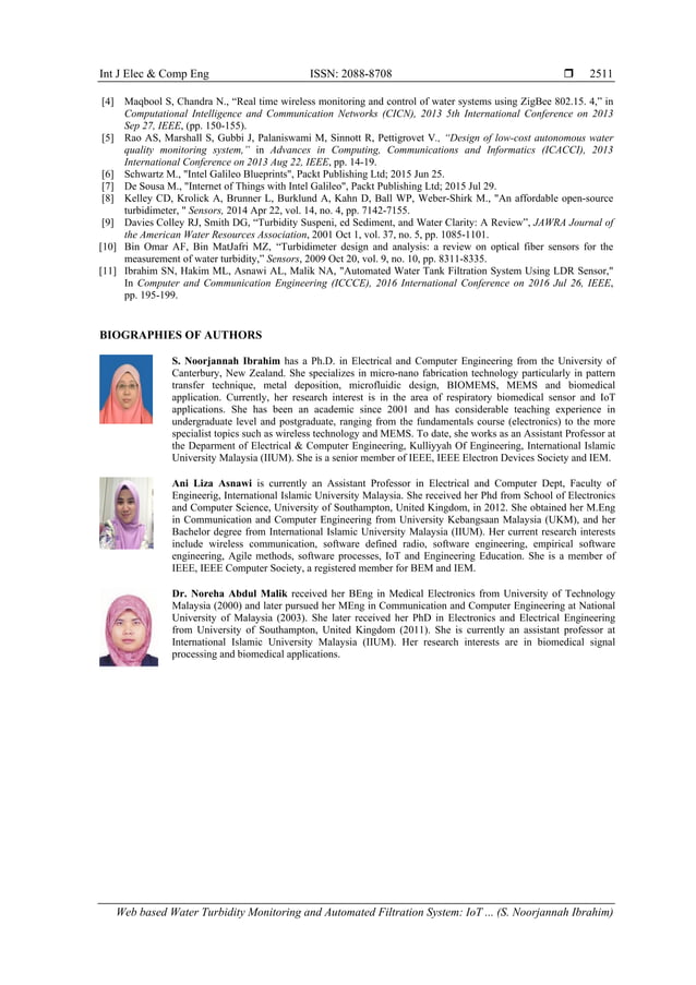 Web based Water Turbidity Monitoring and Automated Filtration System: IoT Application in Water ...