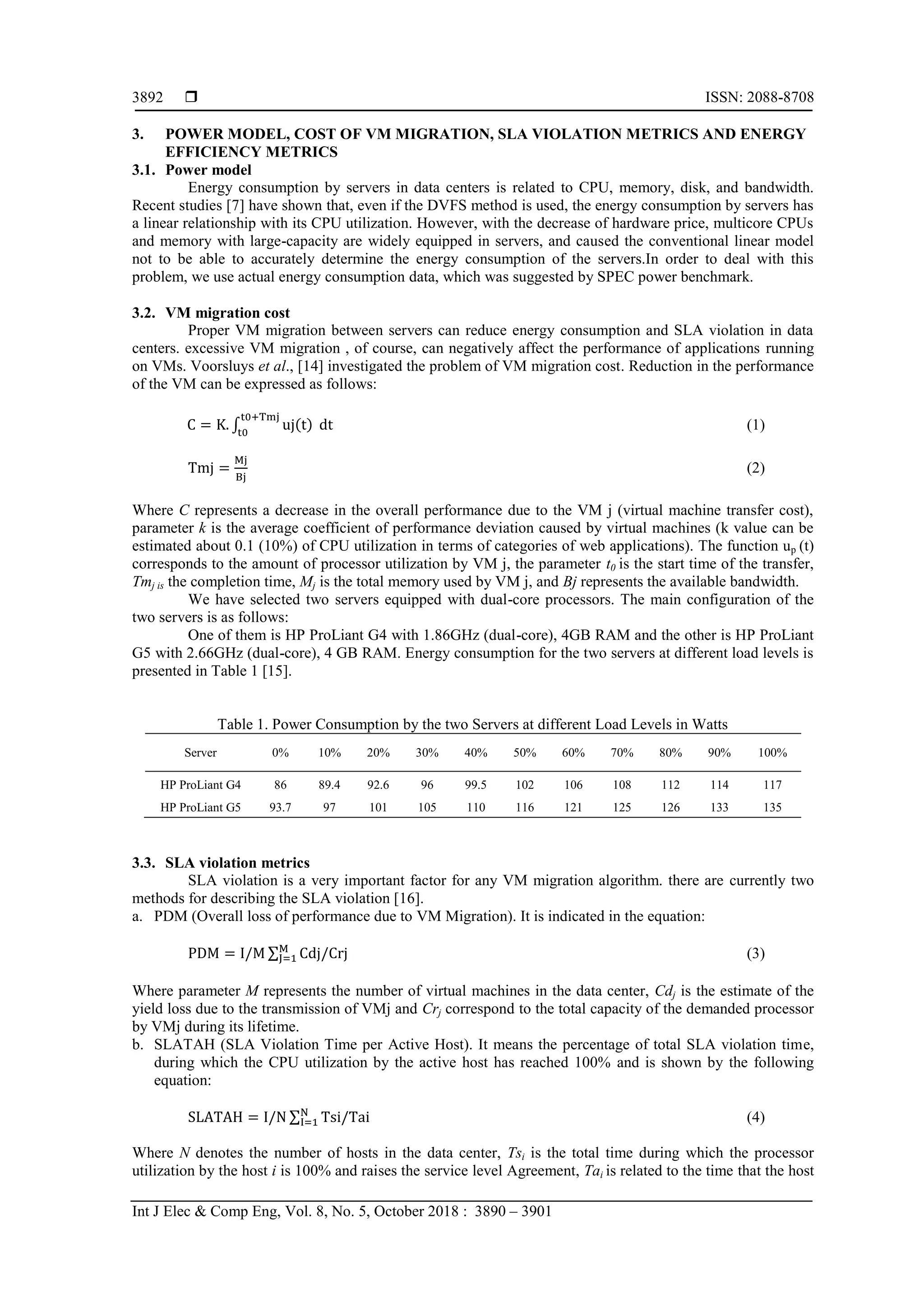 Energy-Aware Adaptive Four Thresholds Technique for Optimal Virtual Machine Placement | PDF