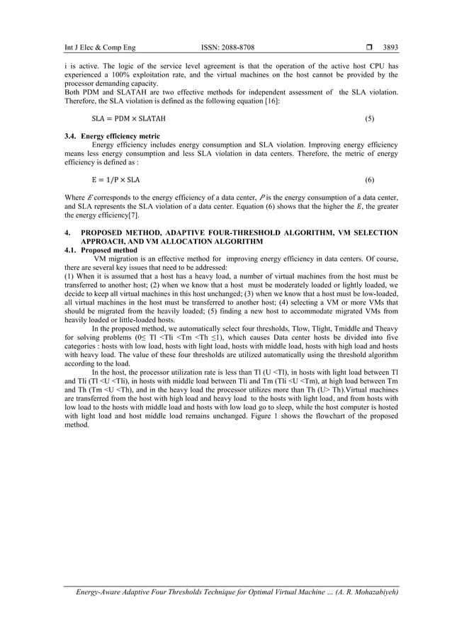 Energy-Aware Adaptive Four Thresholds Technique for Optimal Virtual Machine Placement | PDF