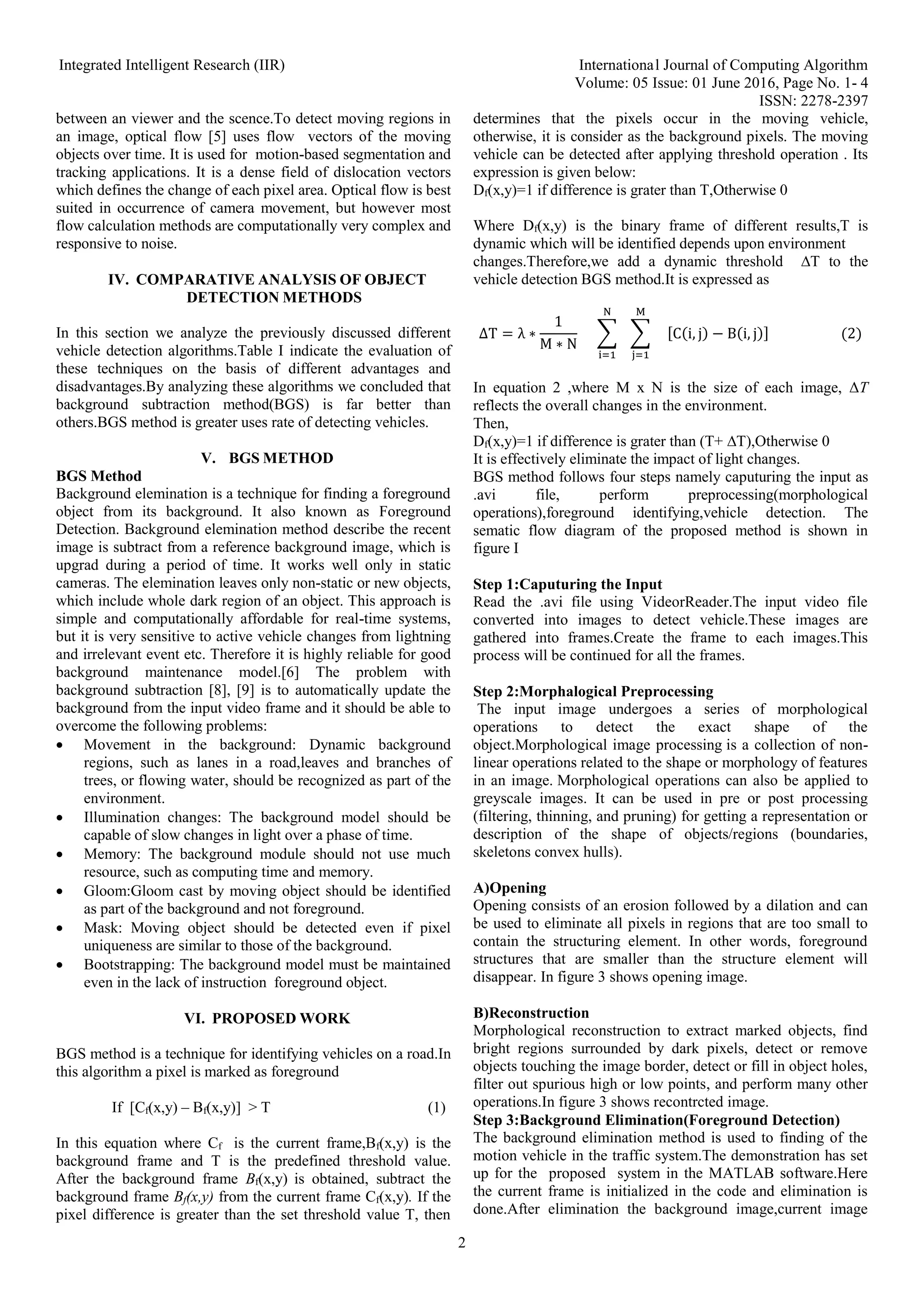 Motion Object Detection Using BGS Technique | DOCX
