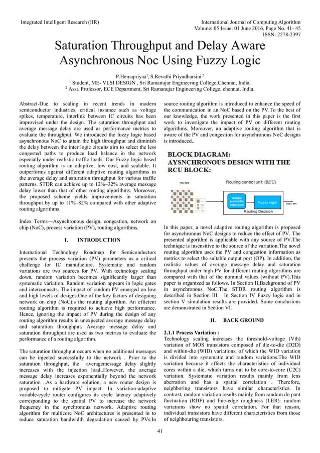 Saturation Throughput and Delay Aware Asynchronous Noc Using Fuzzy Logic | PDF