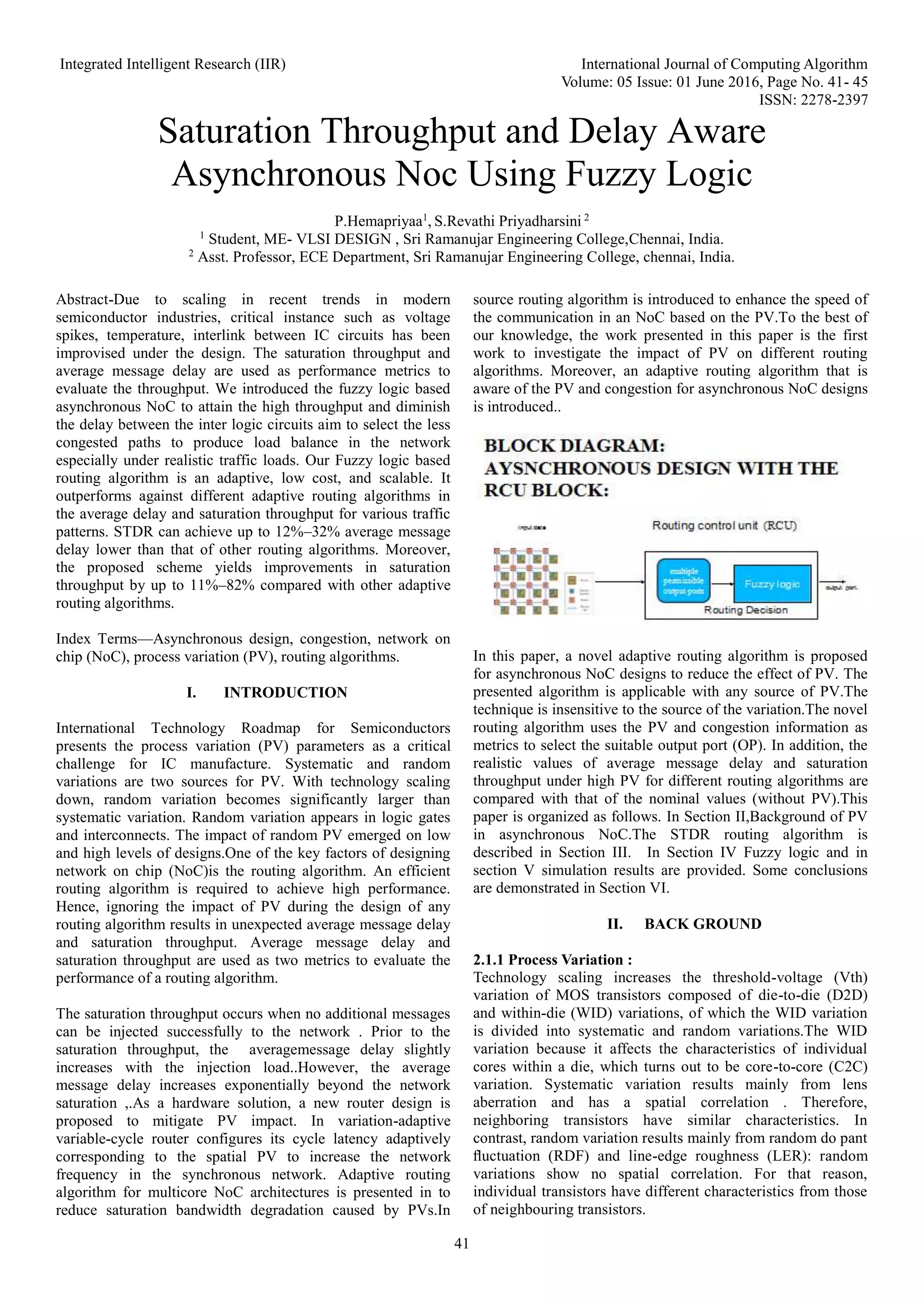 Saturation Throughput and Delay Aware Asynchronous Noc Using Fuzzy Logic | PDF