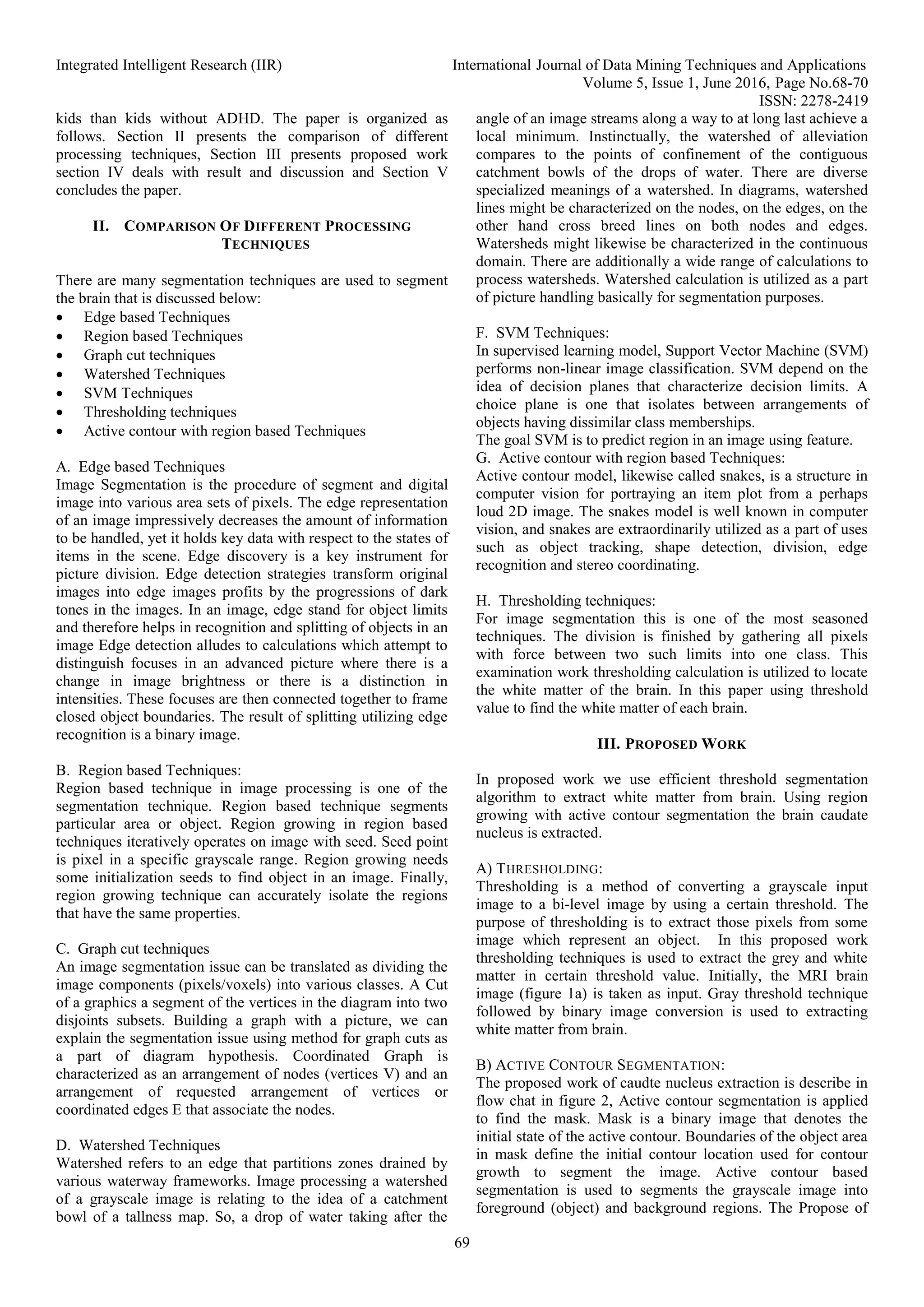 Brain Image Segmentation Methods using Image Processing Techniques to Analysis ADHD | PDF