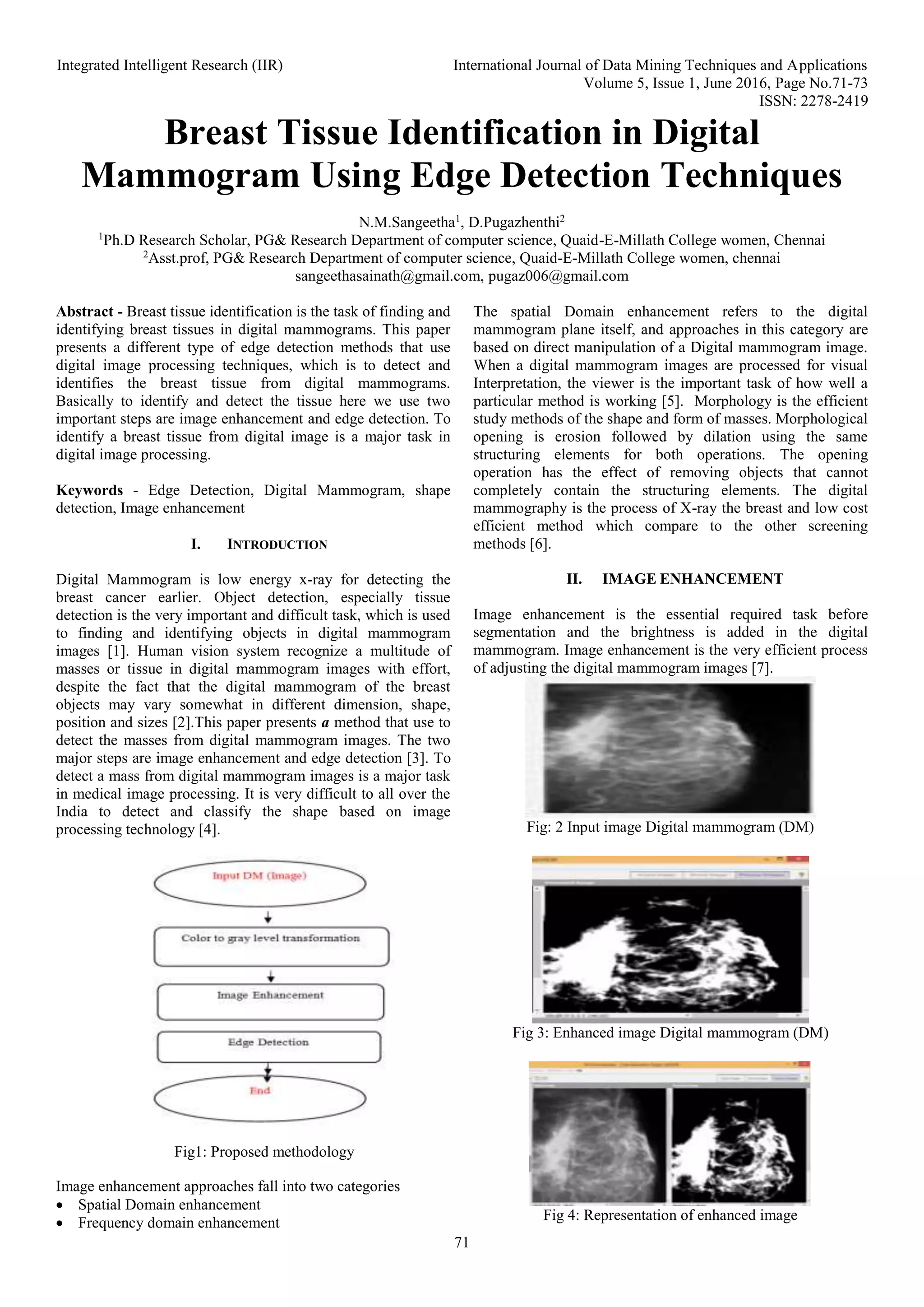 Breast Tissue Identification In Digital Mammogram Using Edge Detection Techniques Pdf