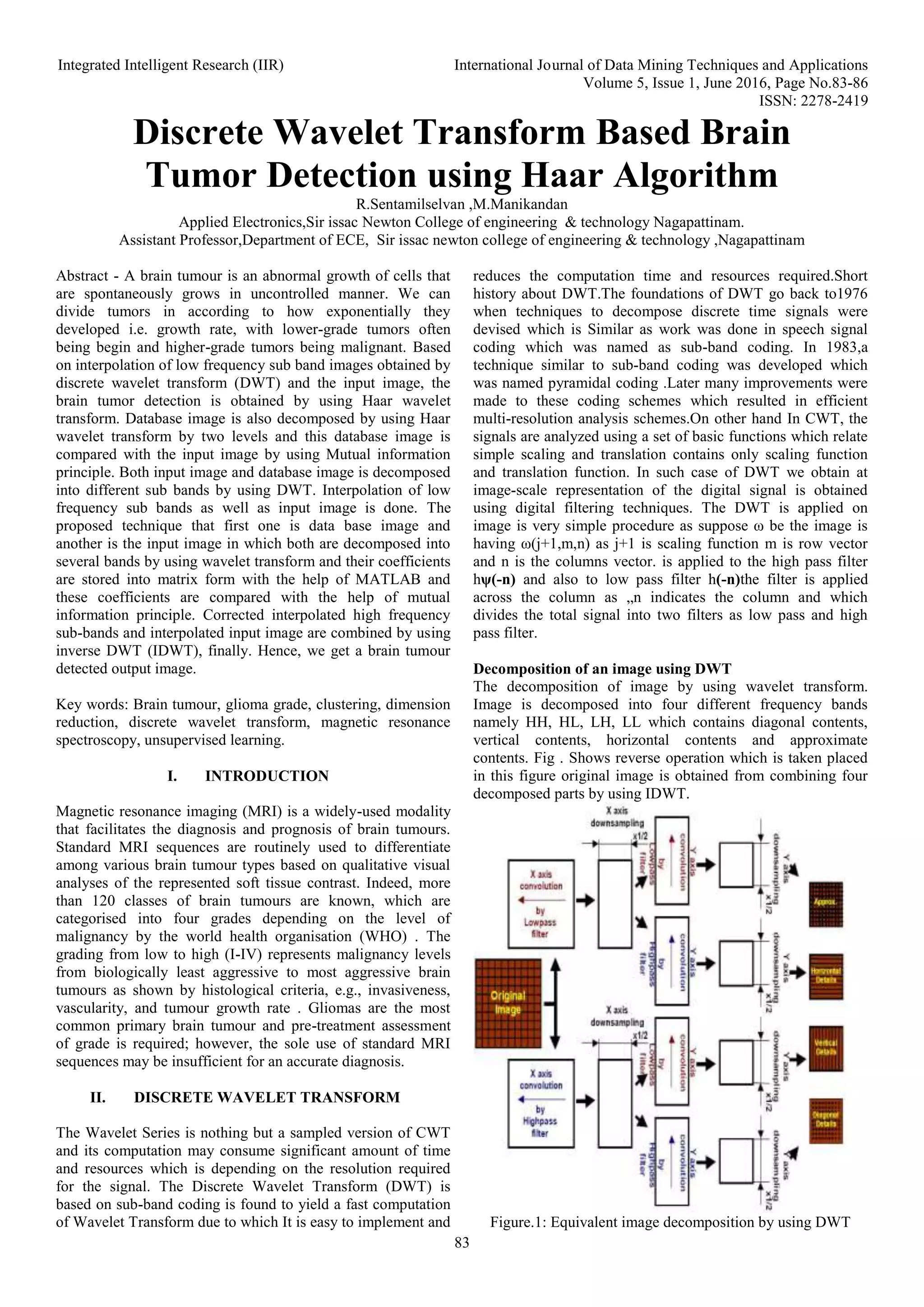 Discrete Wavelet Transform Based Brain Tumor Detection Using Haar