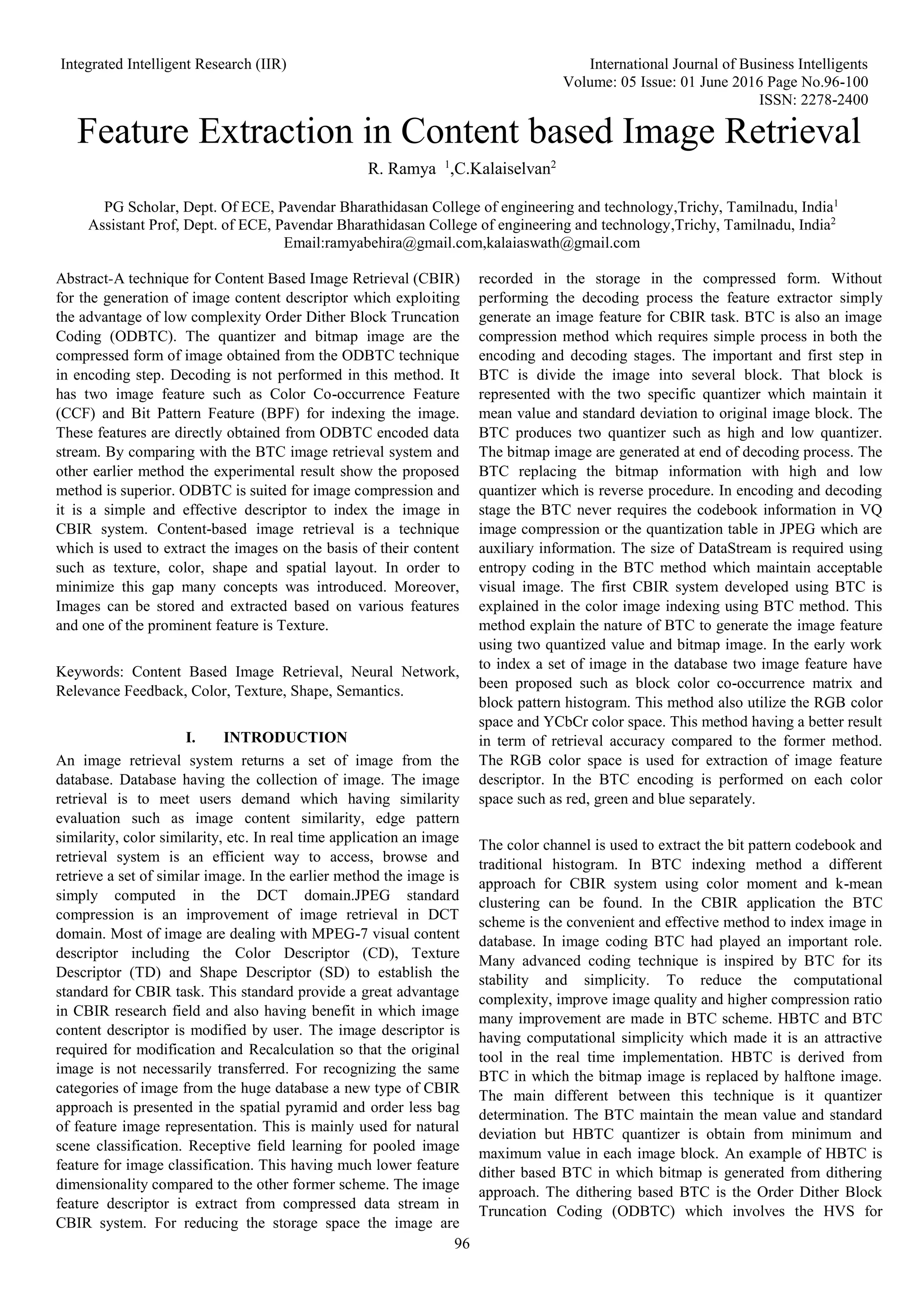 Feature Extraction In Content Based Image Retrieval Docx Databases Computer Software And