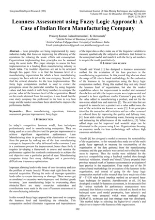 Leanness Assessment using Fuzzy Logic Approach: A Case of Indian Horn Manufacturing Company | DOC