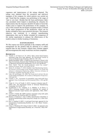 Leanness Assessment using Fuzzy Logic Approach: A Case of Indian Horn Manufacturing Company | DOC