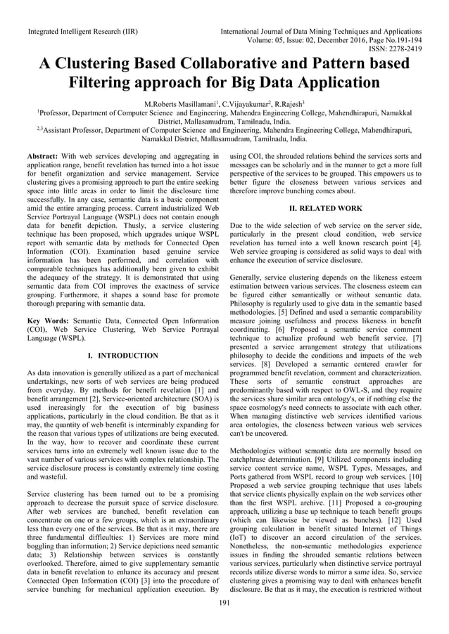 A Clustering Based Collaborative And Pattern Based Filtering Approach For Big Data Application Pdf