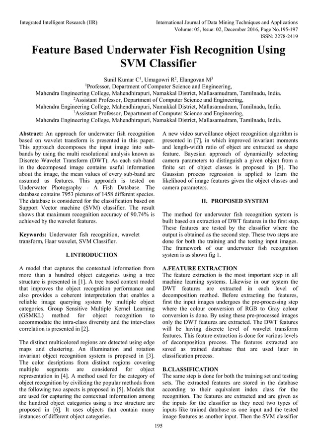 Feature Based Underwater Fish Recognition Using SVM Classifier | DOCX