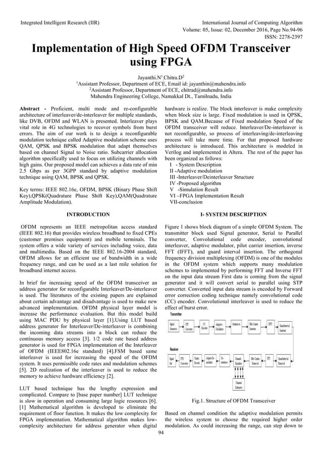 Implementation Of High Speed Ofdm Transceiver Using Fpga Pdf 