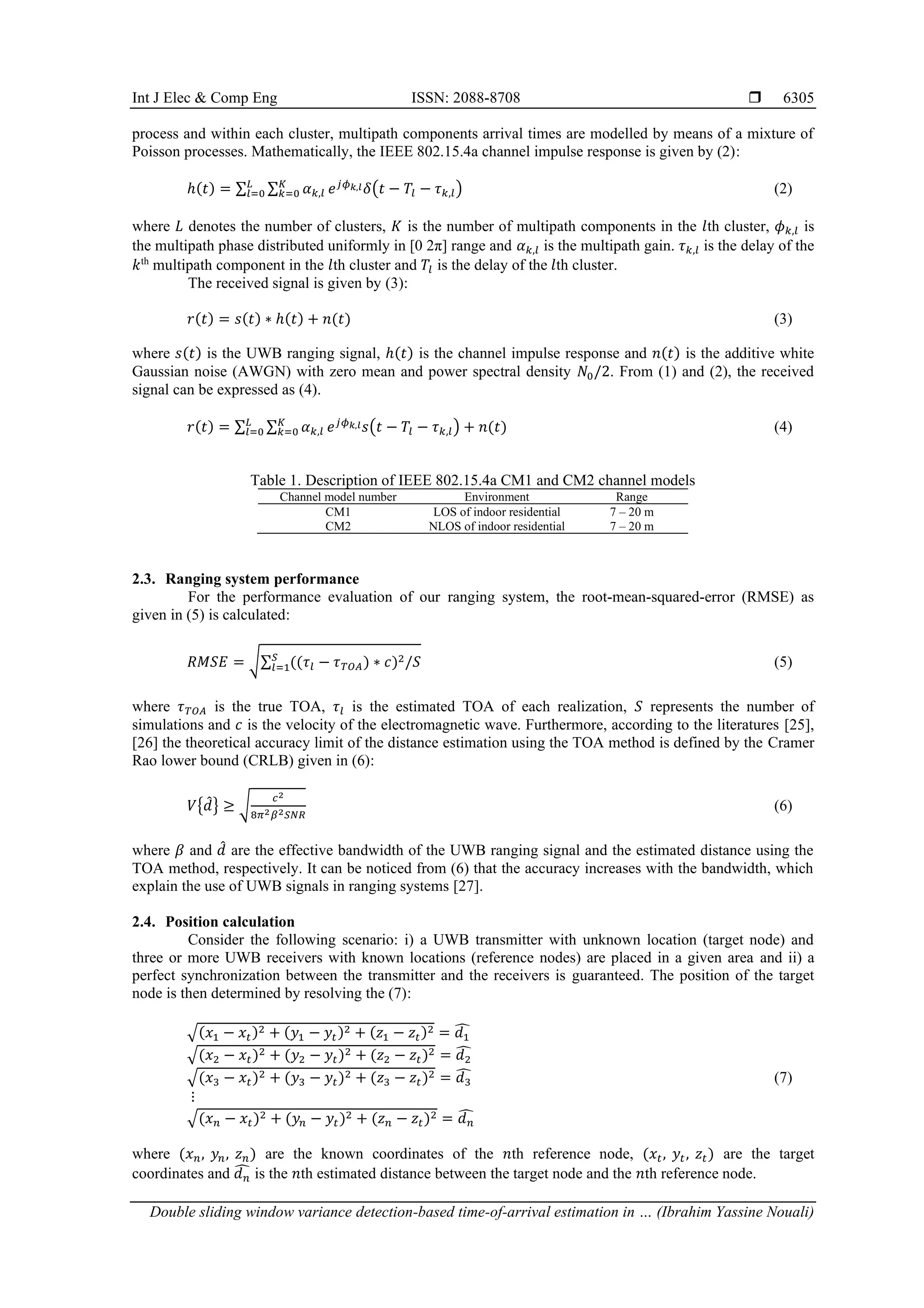 Double sliding window variance detection-based time-of-arrival estimation in ultra-wideband ...