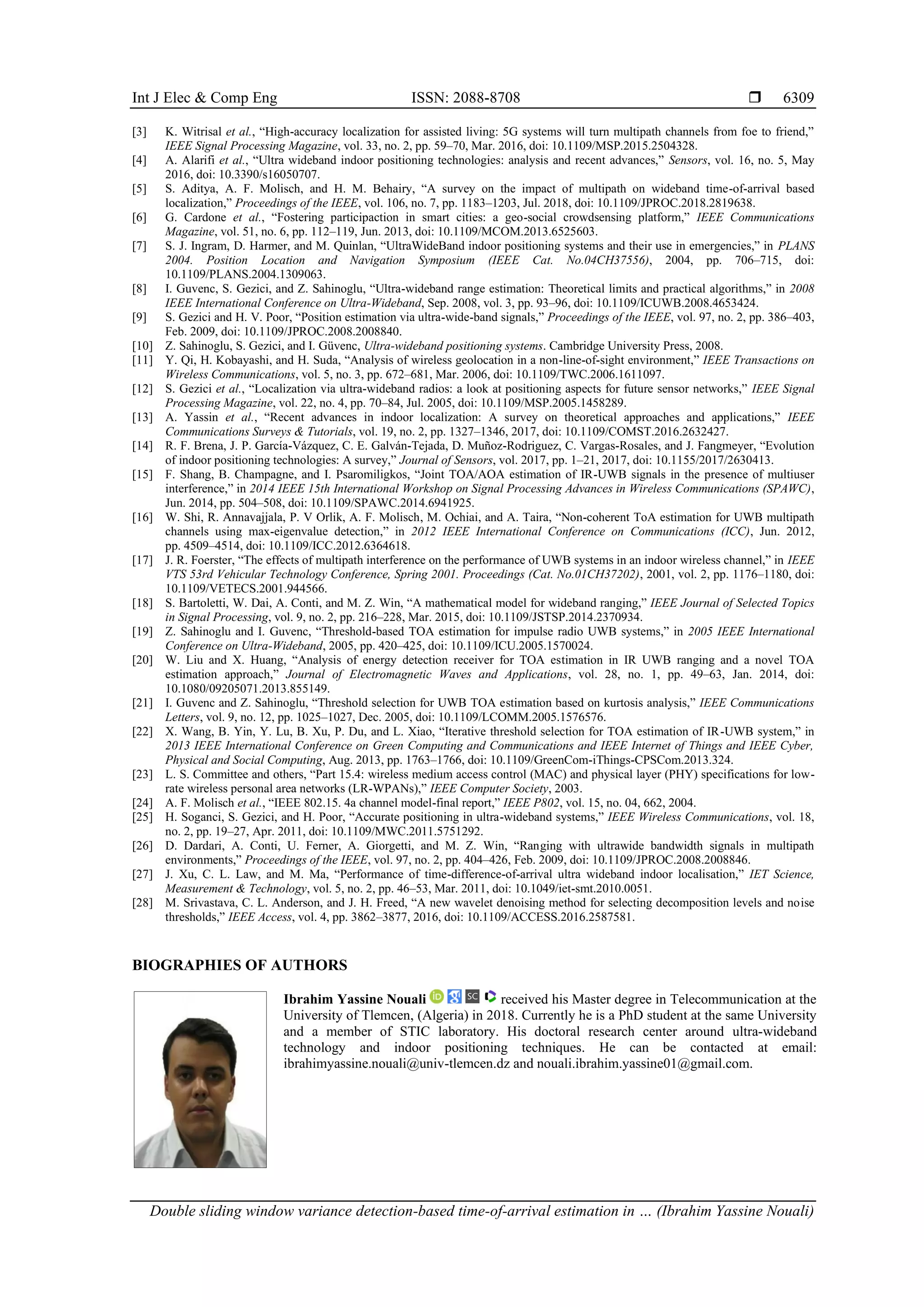 Double sliding window variance detection-based time-of-arrival estimation in ultra-wideband ...