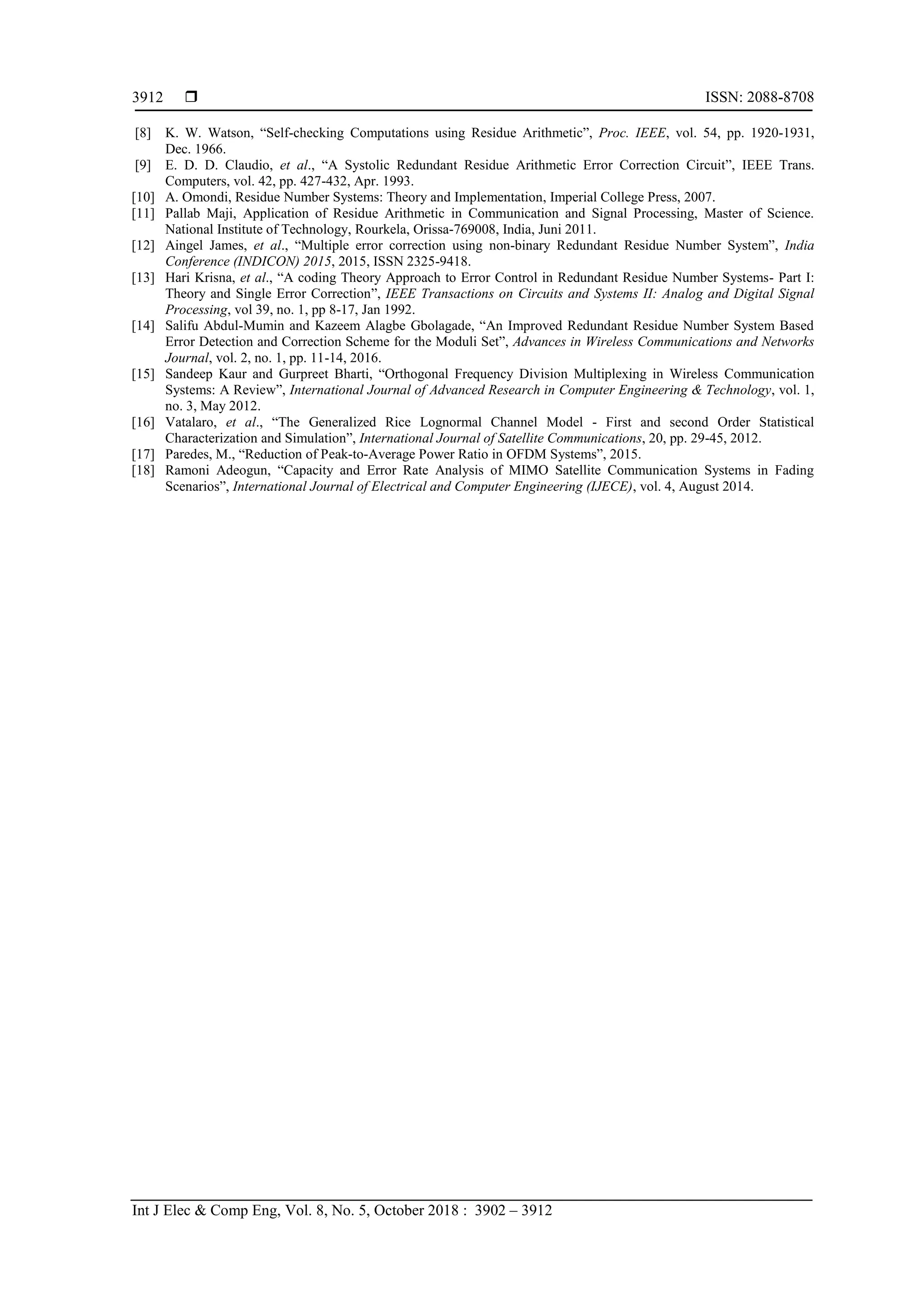 Performance Enhancement Of Mimo Ofdm Using Redundant Residue Number System Pdf