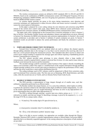 Performance Enhancement of MIMO-OFDM using Redundant Residue Number System | PDF