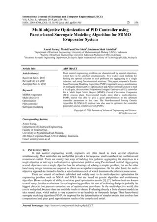 Multi-objective Optimization of PID Controller using Pareto-based Surrogate Modeling Algorithm ...