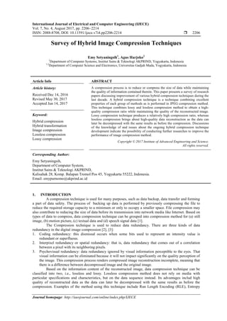 Survey of Hybrid Image Compression Techniques | PDF | Data Storage and Warehousing | Computing
