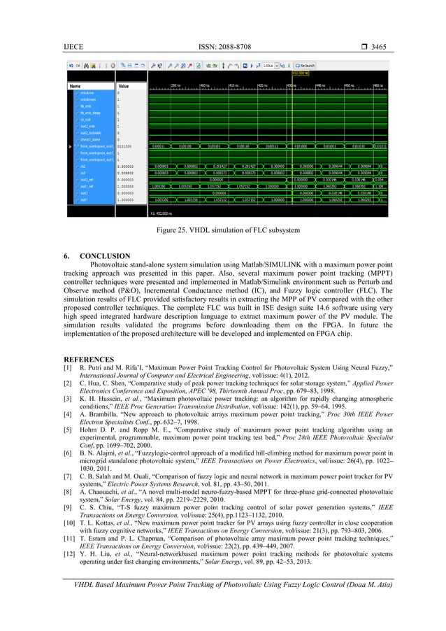 VHDL Based Maximum Power Point Tracking of Photovoltaic Using Fuzzy Logic Control | PDF