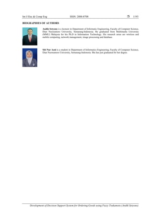 Development of Decision Support System for Ordering Goods using Fuzzy Tsukamoto | PDF