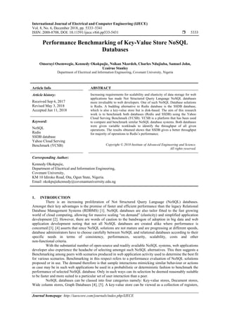 Performance Benchmarking of Key-Value Store NoSQL Databases | PDF