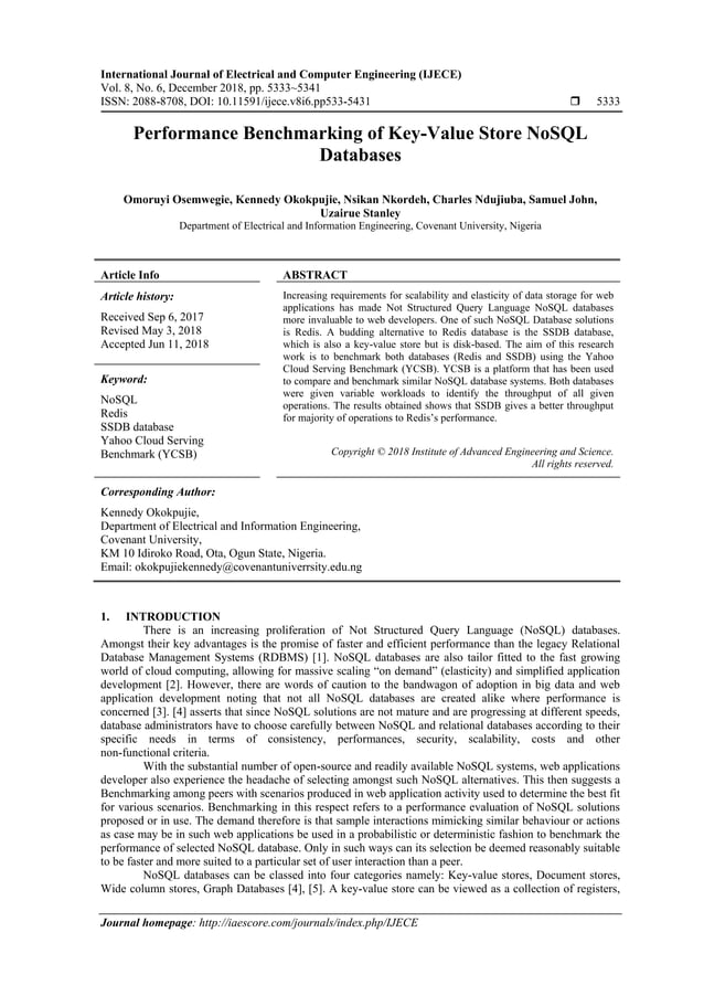 Performance Benchmarking Of Key Value Store Nosql Databases Pdf