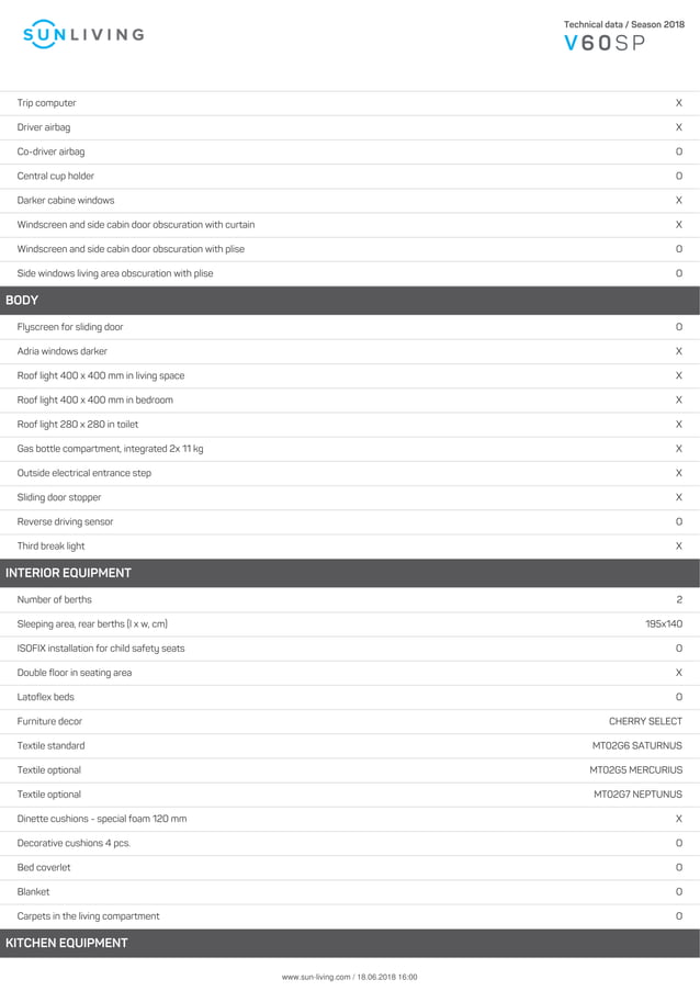 Sun Living by Adria V60SP | TMC Motorhomes | PDF