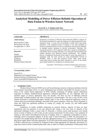 Analytical Modelling of Power Efficient Reliable Operation of Data Fusion in Wireless Sensor ...