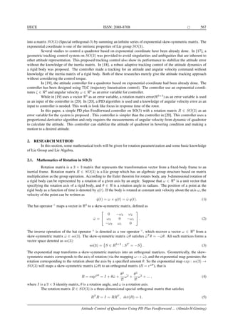 Attitude Control of Quadrotor Using PD Plus Feedforward Controller on SO(3) | PDF