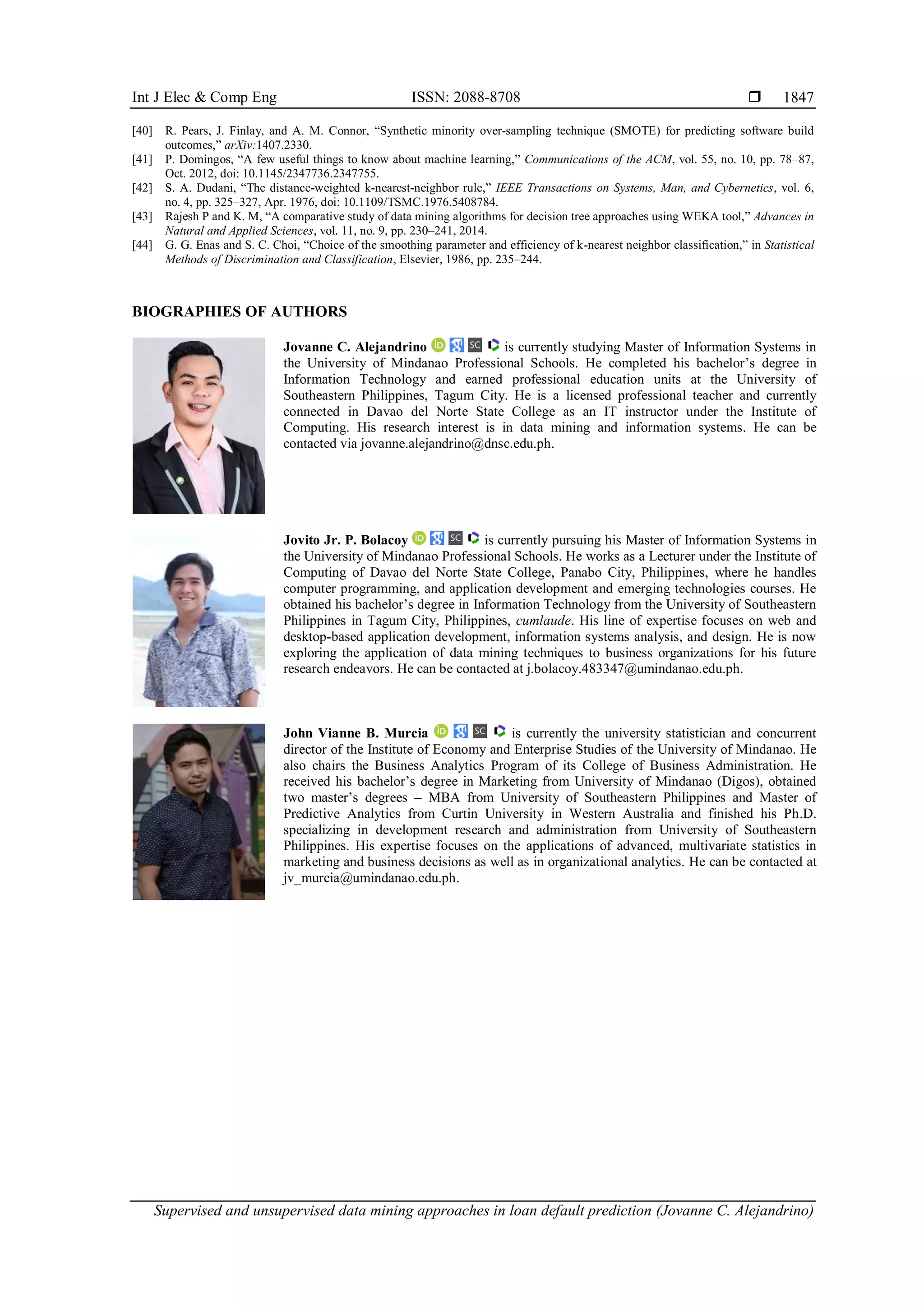 Supervised and unsupervised data mining approaches in loan default ...