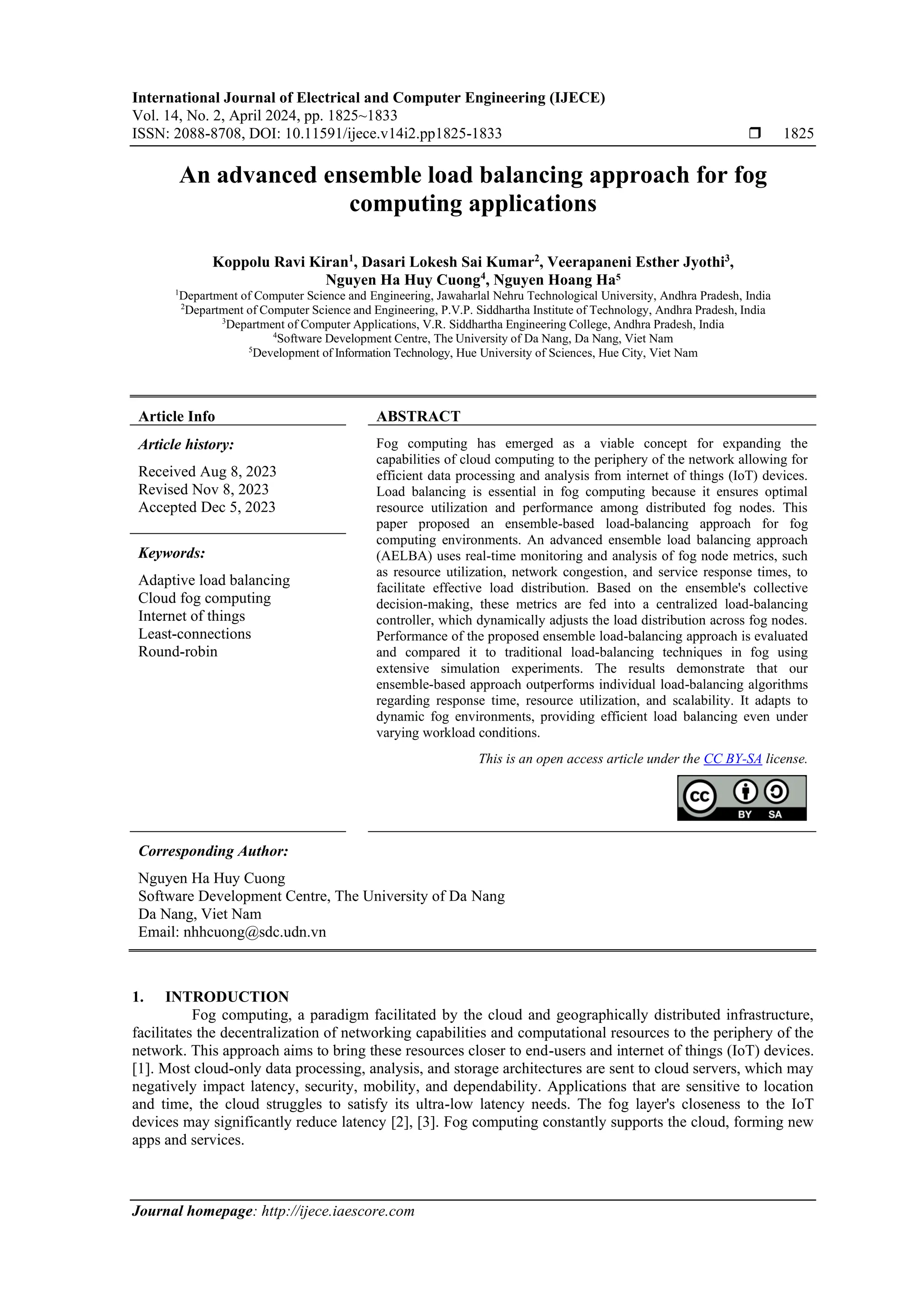 An advanced ensemble load balancing approach for fog computing applications | PDF