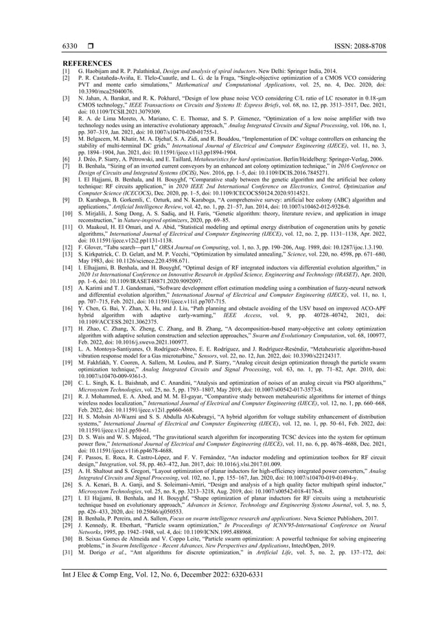 Radio Frequency Circular Integrated Inductors Sizing Optimization Using Bio Inspired Techniques