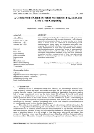 A Comparison of Cloud Execution Mechanisms Fog, Edge, and Clone Cloud Computing | PDF