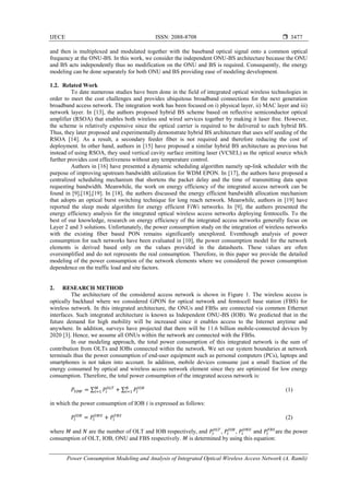 Power Consumption Modeling and Analysis of Integrated Optical-Wireless Access Network | PDF ...