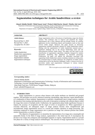 Segmentation techniques for Arabic handwritten: a review | PDF