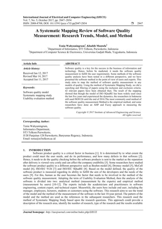 A Systematic Mapping Review of Software Quality Measurement: Research Trends, Model, and Method ...