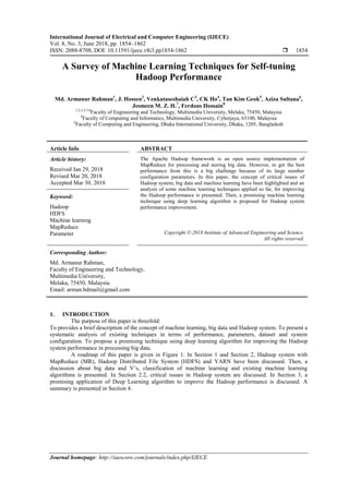 A Survey of Machine Learning Techniques for Self-tuning Hadoop Performance | PDF