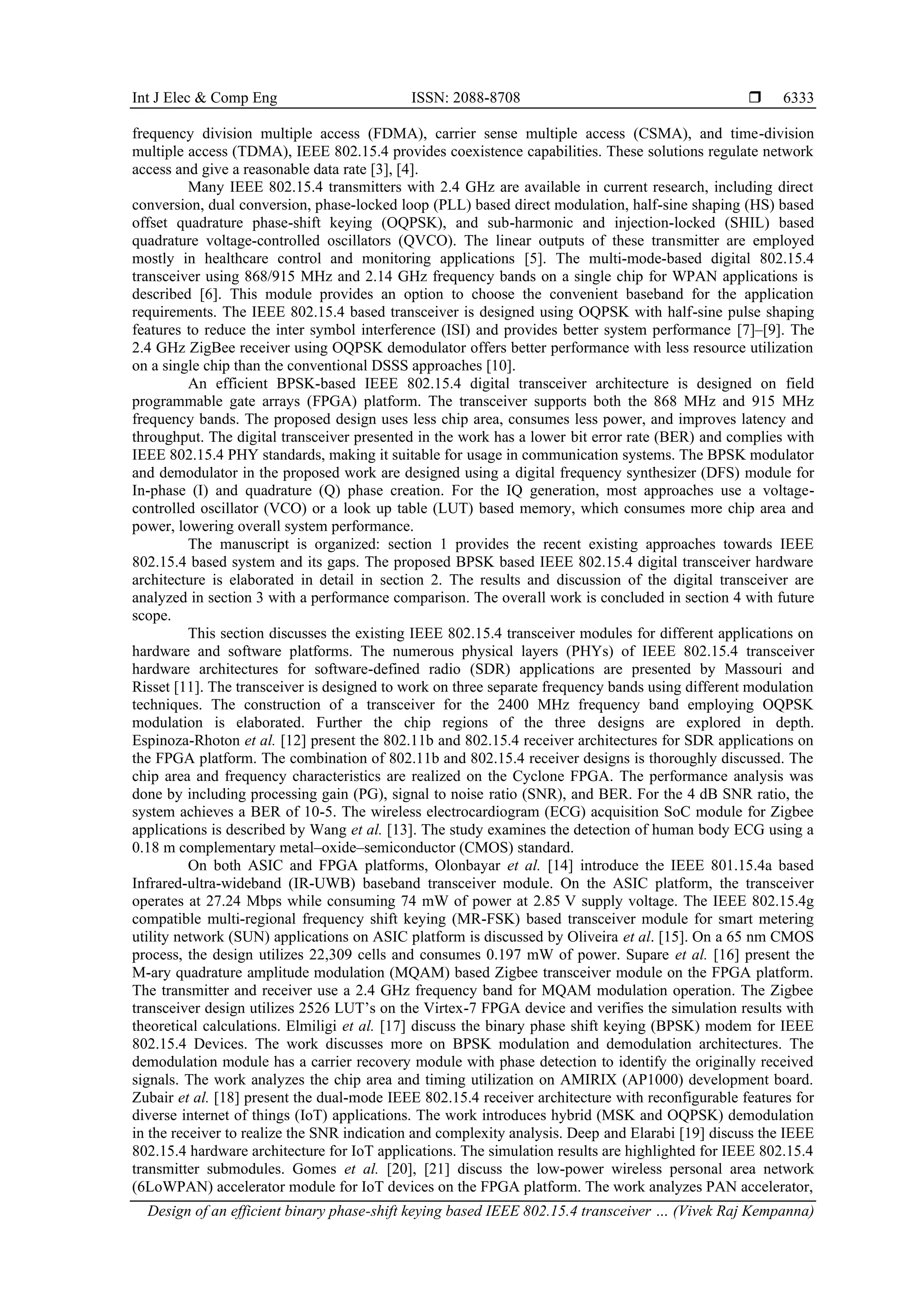 Design of an efficient binary phase-shift keying based IEEE 802.15.4 transceiver architecture ...