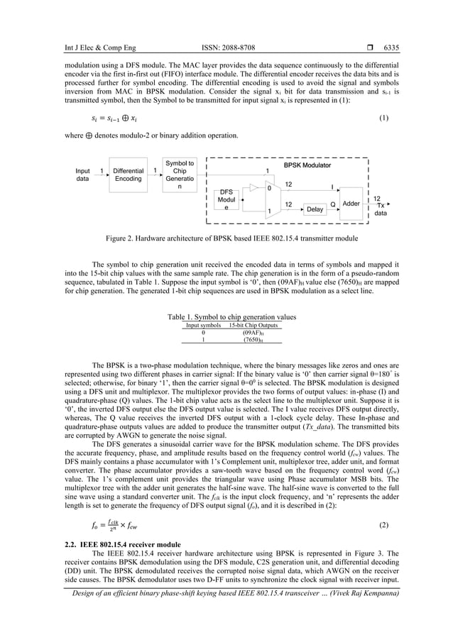 Design of an efficient binary phase-shift keying based IEEE 802.15.4 transceiver architecture ...