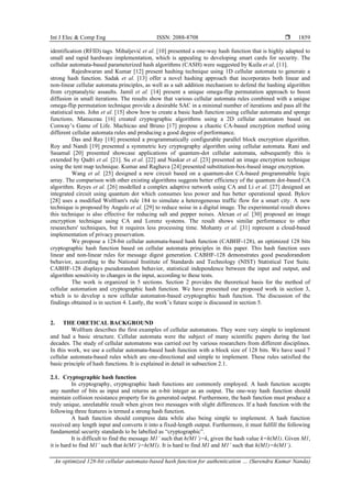 An optimized 128-bit cellular automata-based hash function for authentication of data at rest ...