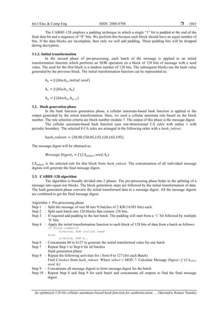 An optimized 128-bit cellular automata-based hash function for authentication of data at rest ...