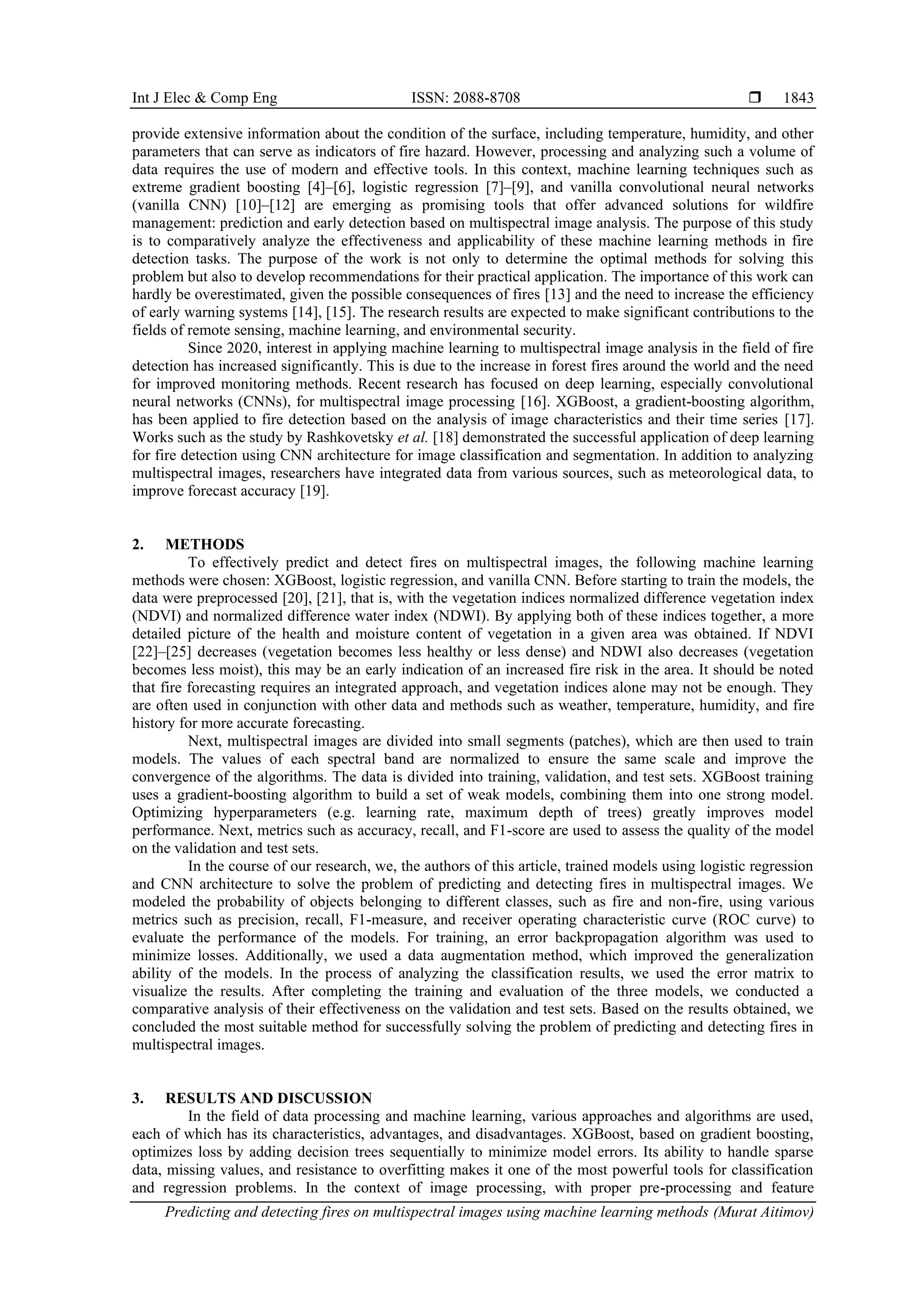 Predicting and detecting fires on multispectral images using machine learning methods | PDF ...