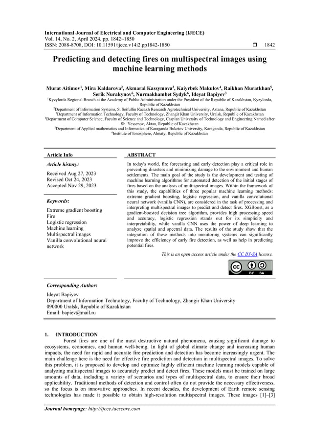 Predicting and detecting fires on multispectral images using machine learning methods | PDF ...